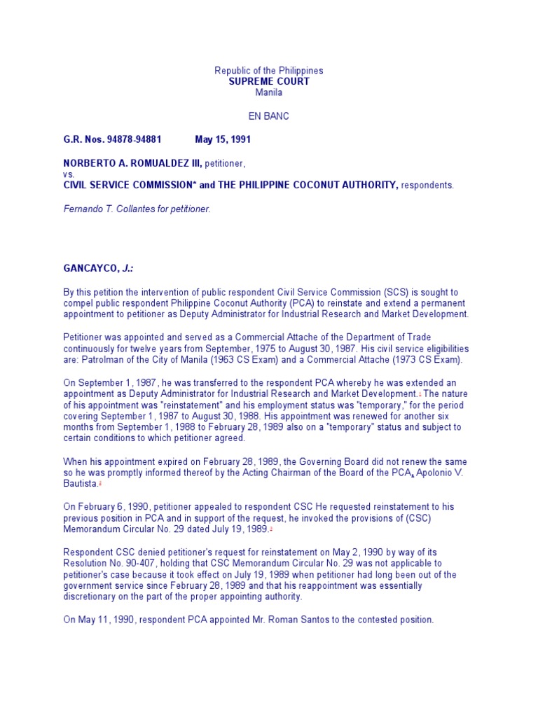 Norberto Romualdez vs. CSC | PDF | Mandamus | Government