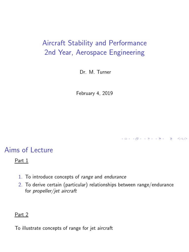 Aero - Lect4 - 2019 Range and Endurance Aircraft Stability and ...