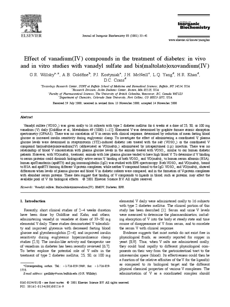 Vanadium Compounds in Diabetes Treatment | PDF | Blood Plasma ...