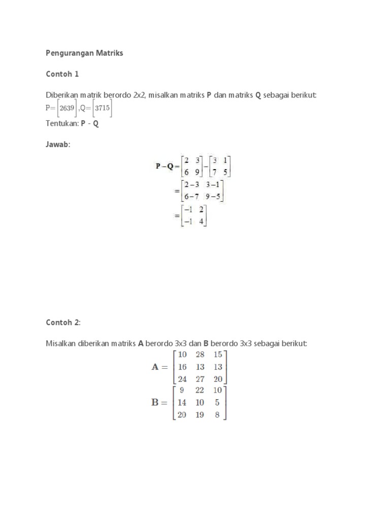 Contoh Soal Pengurangan Matriks | PDF