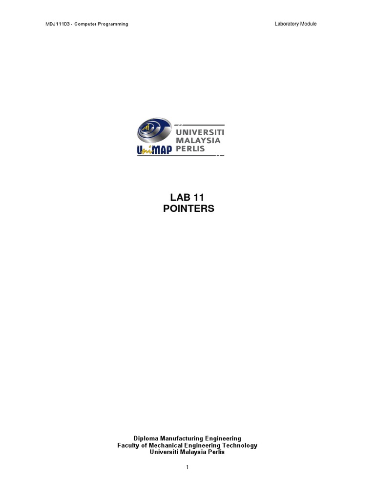 Lab 11 Pointers Mdj11103 Computer Programming Laboratory Module Pdf Pointer Computer