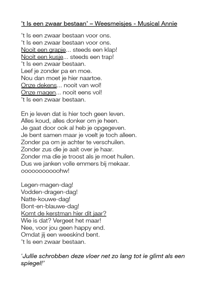 Annie Zwaar Bestaan + Morgen TEKST | PDF