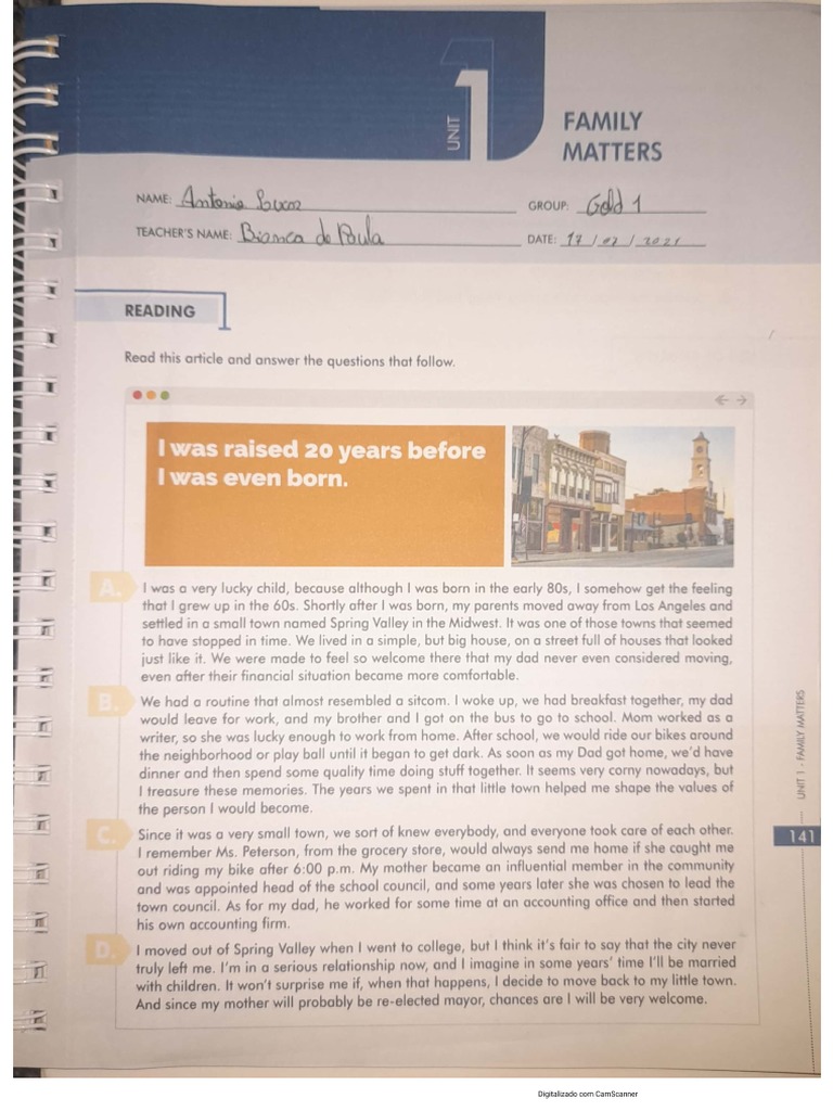 Homework Gold 1. Unit 1 | PDF