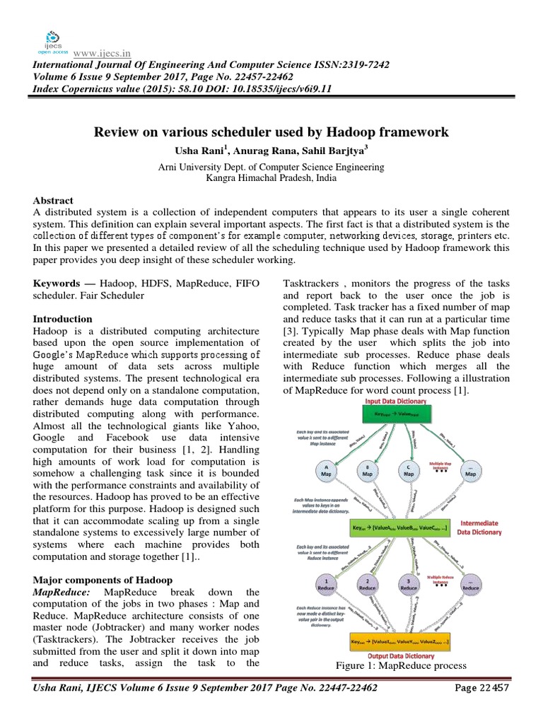 Review On Various Scheduler Used by Hadoop Framework | PDF | Apache Hadoop | Scheduling (Computing)
