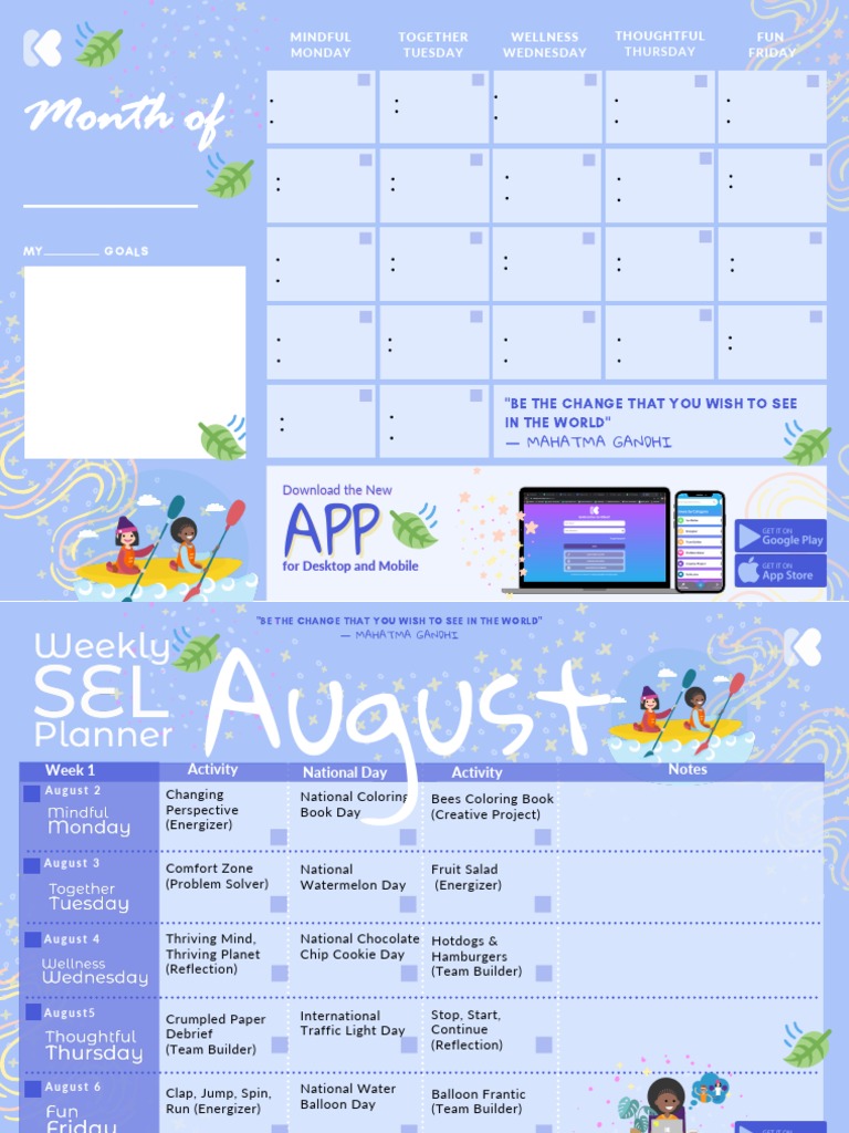 August SEL Calendar Printables | PDF