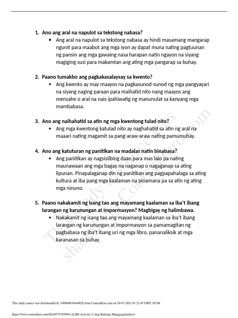 01 eLMS Activity 2 Ang Babaing Manggagatas | PDF