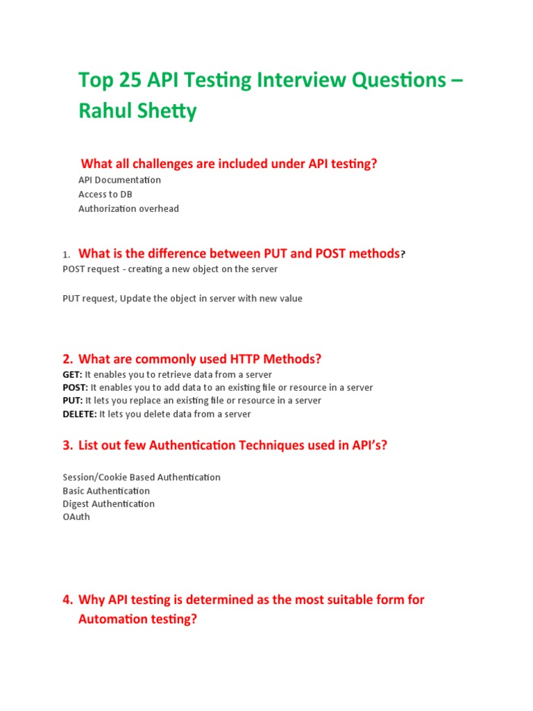 Api Interview Questions Pdf Representational State Transfer Hypertext Transfer Protocol