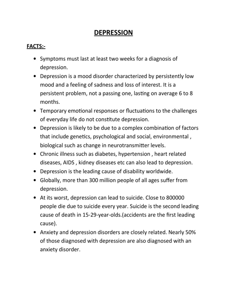 Depression Facts | PDF | Major Depressive Disorder | Stress (Biology)
