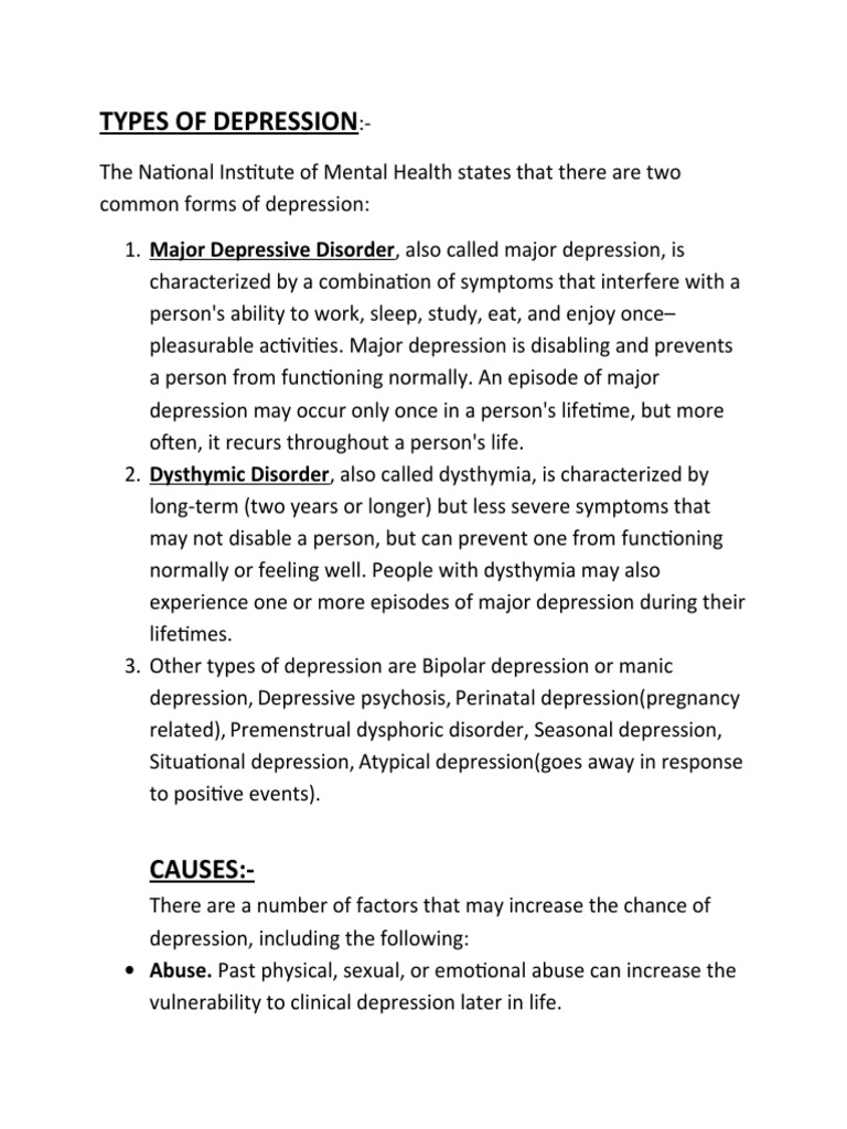 Understanding Types and Causes of Depression | PDF | Major Depressive ...
