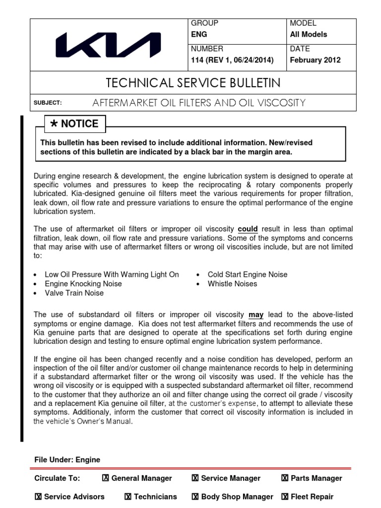 Technical Service Bulletin: Aftermarket Oil Filters and Oil Viscosity ...