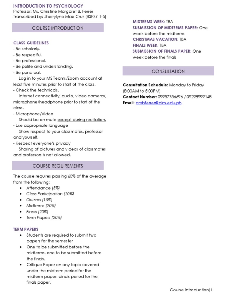 Intro to Psychology Course Guide | PDF | Science | Psychological Concepts