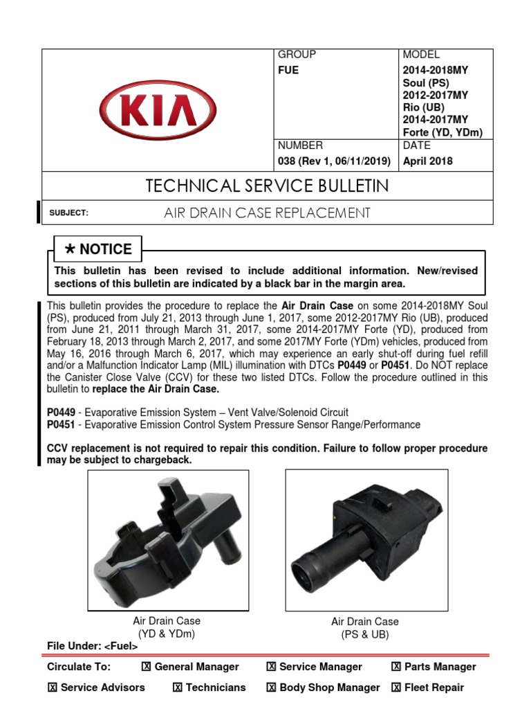 Kia Air Drain Case Replacement TSB | PDF | Nut (Hardware) | Car Body Styles