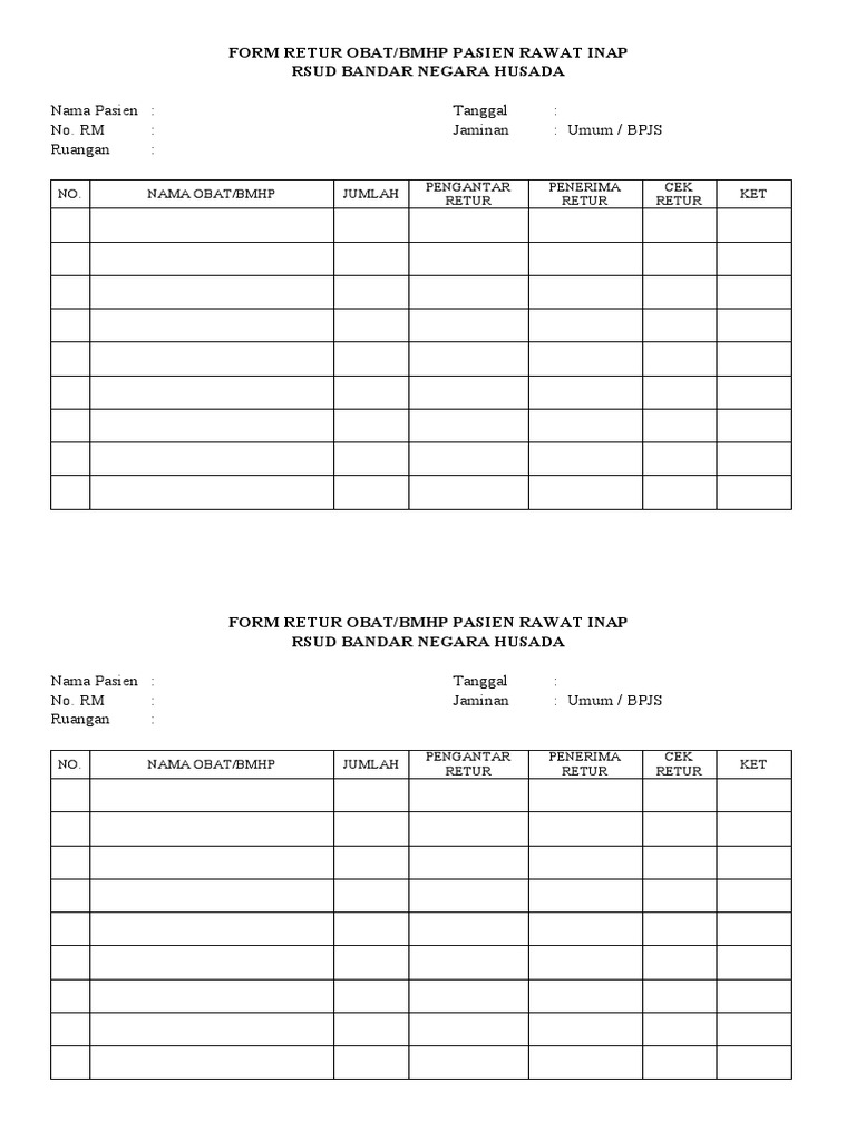 Formulir Retur Obat Pasien Rawat Inap | PDF