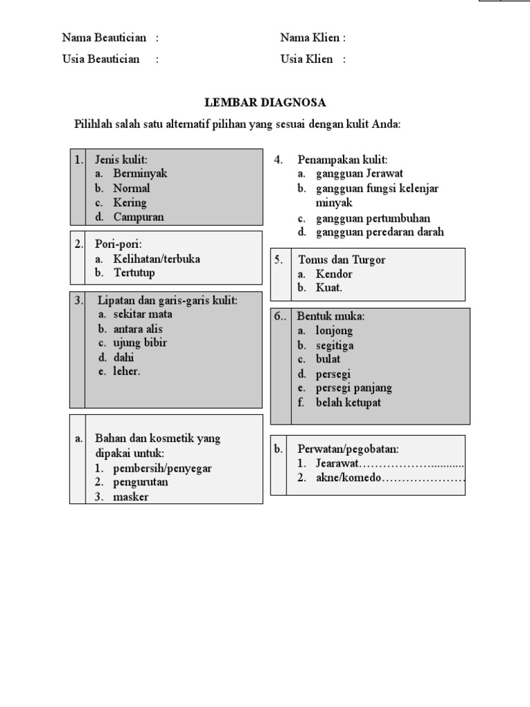 Lembar Diagnosa Berjerawat | PDF