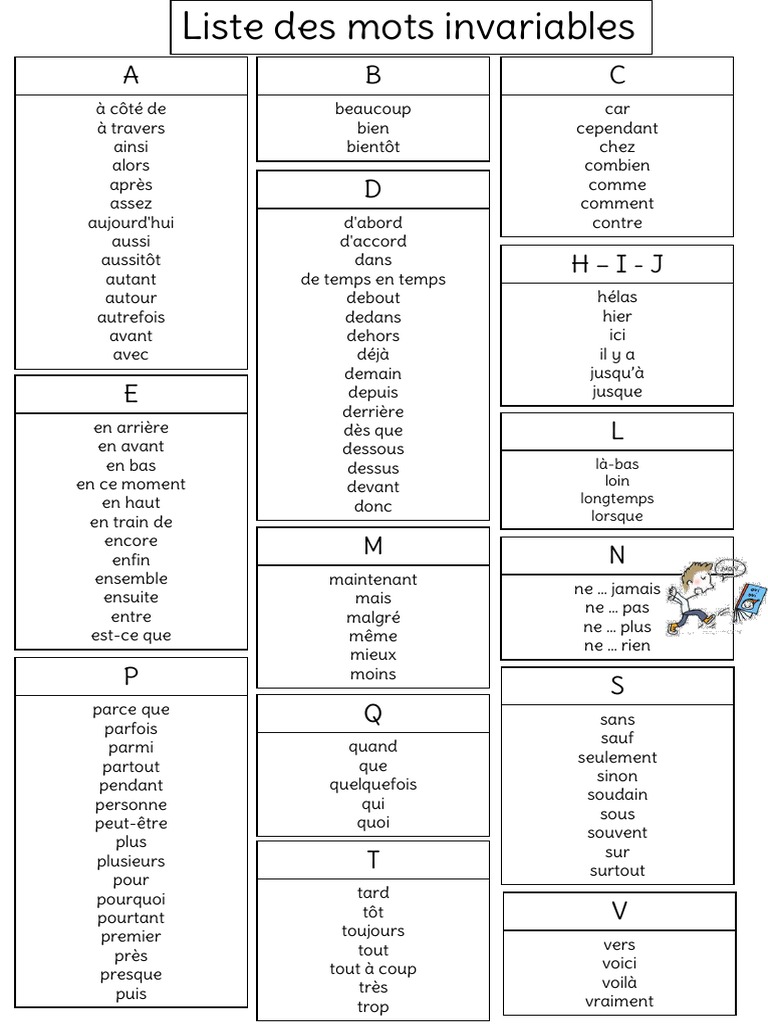 Liste des mots invariables essentiels | PDF