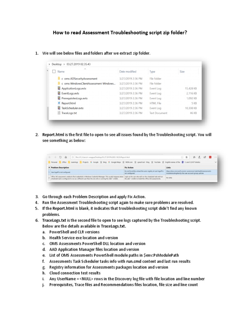 How To Read Assessment Troubleshooting Script Zip Folder | PDF