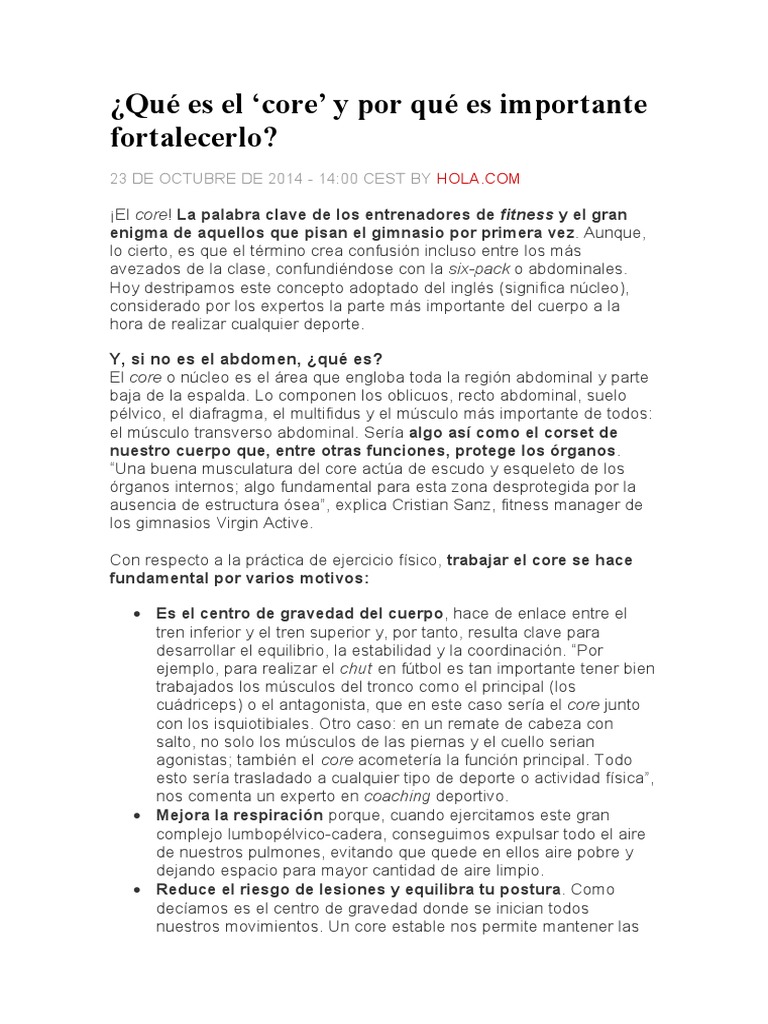 Qué Es El CORE | Descargar gratis PDF | Pilates | Abdomen