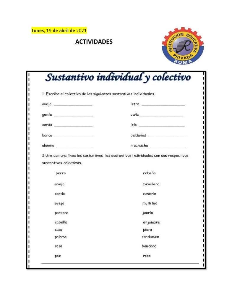 Actividad de Sustantivos Colectivos | PDF