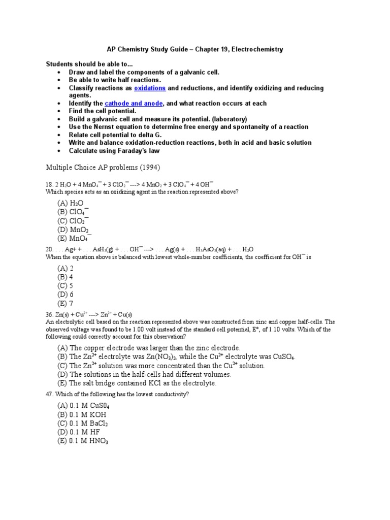 AP Chemistry Electrochemistry Guide | PDF | Redox | Electrochemistry