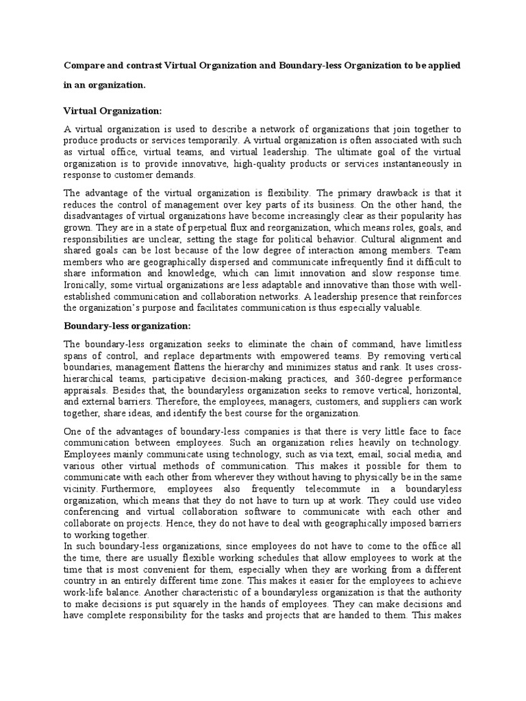 Compare and Contrast Virtual Organization and Boundary-Less ...