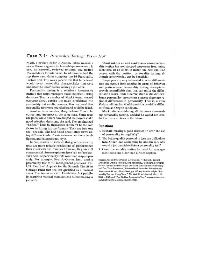 Personality Test Case Study | PDF | Social Psychology ...