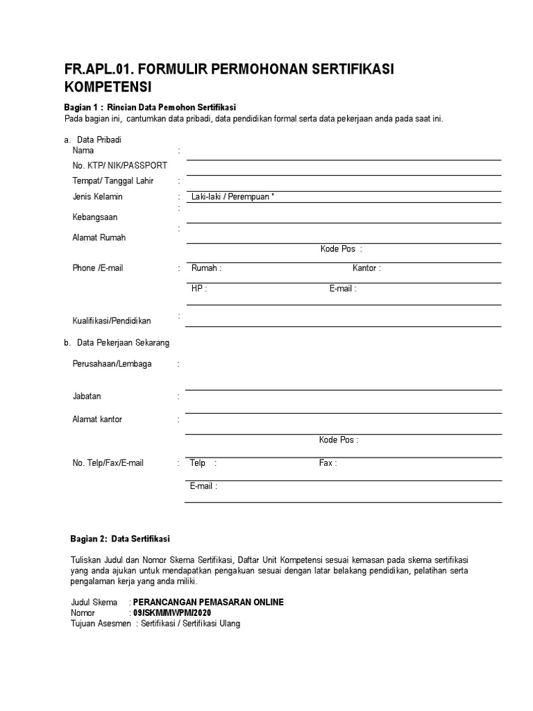 Formulir Permohonan Sertifikasi APL 01 | PDF | Pengelolaan Keuangan & Uang