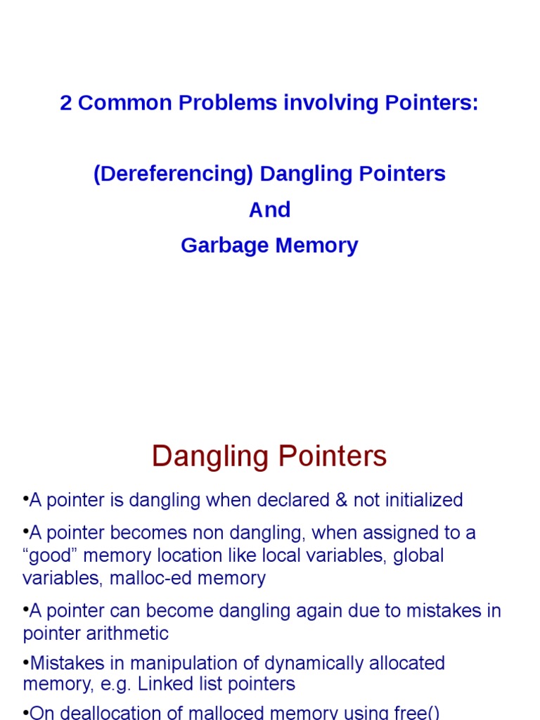 Dangling Pointers And Garbage Memory Pdf Pointer Computer Programming Variable Computer 8377