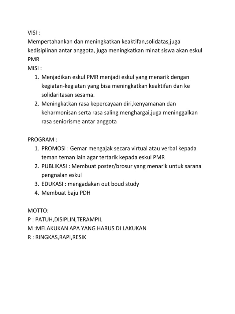 Visi Misi PMR | PDF