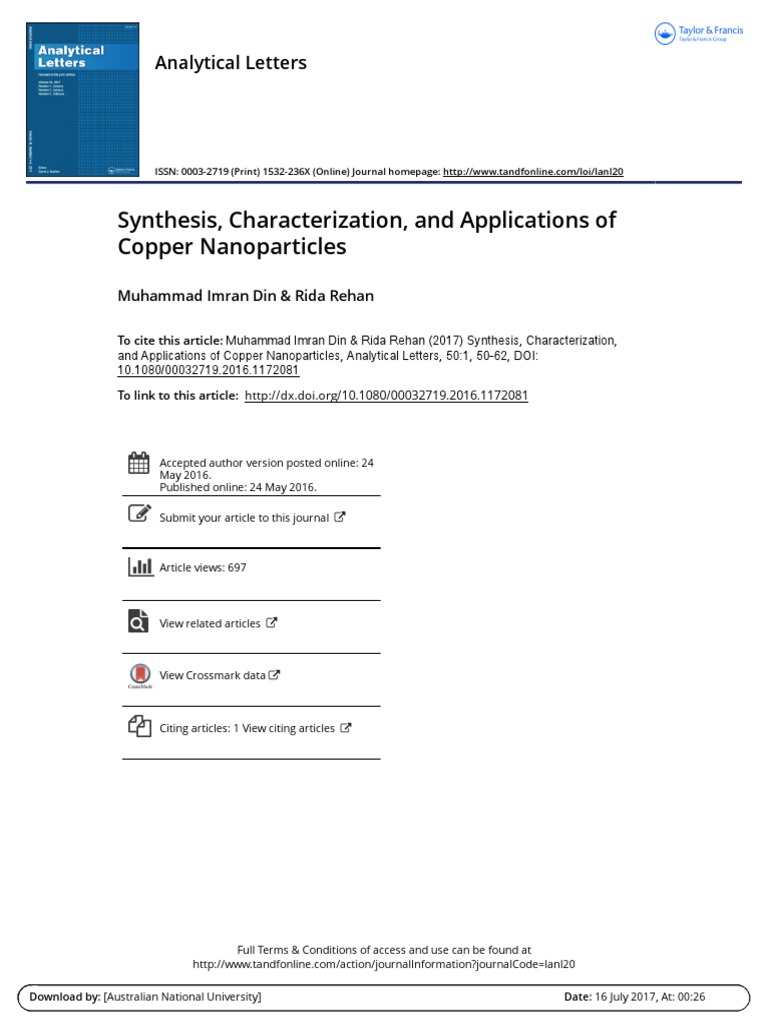 Synthesis, Characterization, and Applications of Copper Nanoparticles ...