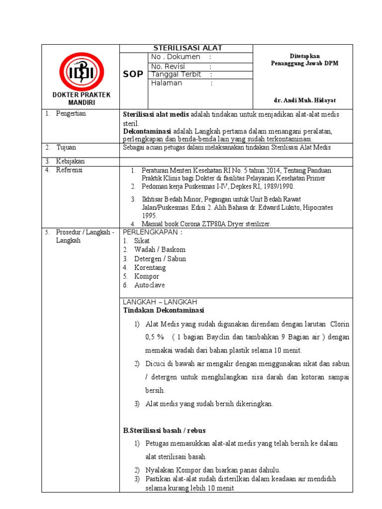 SOP Sterilisasi Alat | PDF