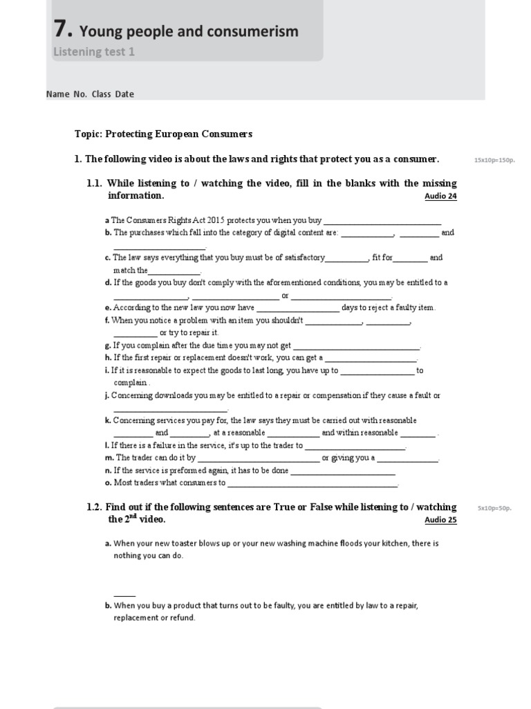 Young People and Consumerism: Listening Test 1 | PDF | Body Image ...