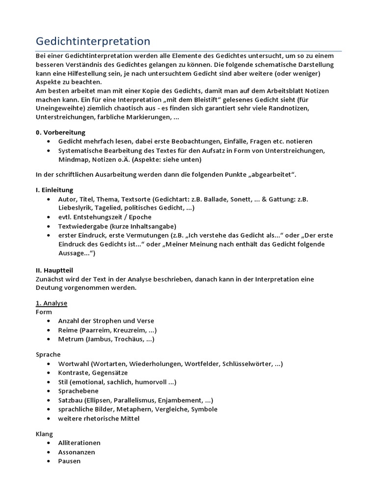Gedichtinterpretation Aufbau | PDF