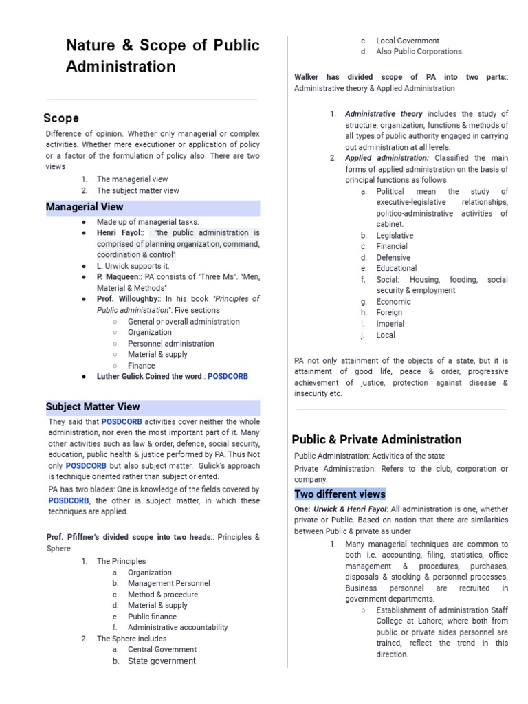 Scope & Nature of Public Administration | PDF | Public Administration ...