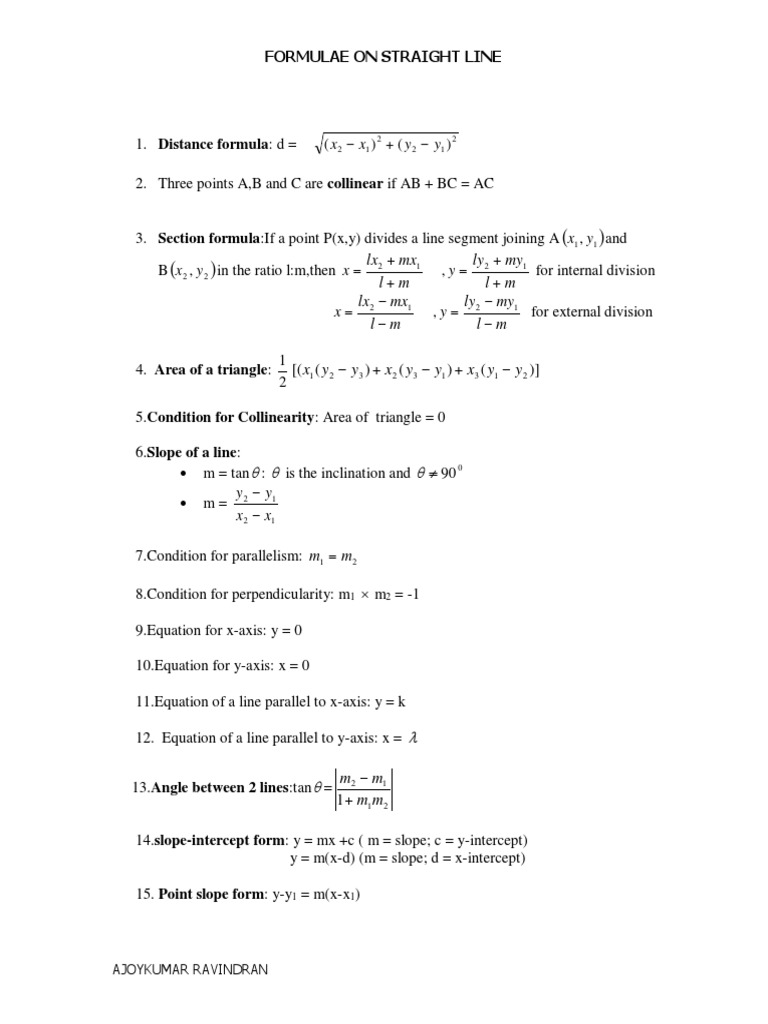 Straight Line Formulae New | PDF | Line (Geometry) | Elementary Geometry