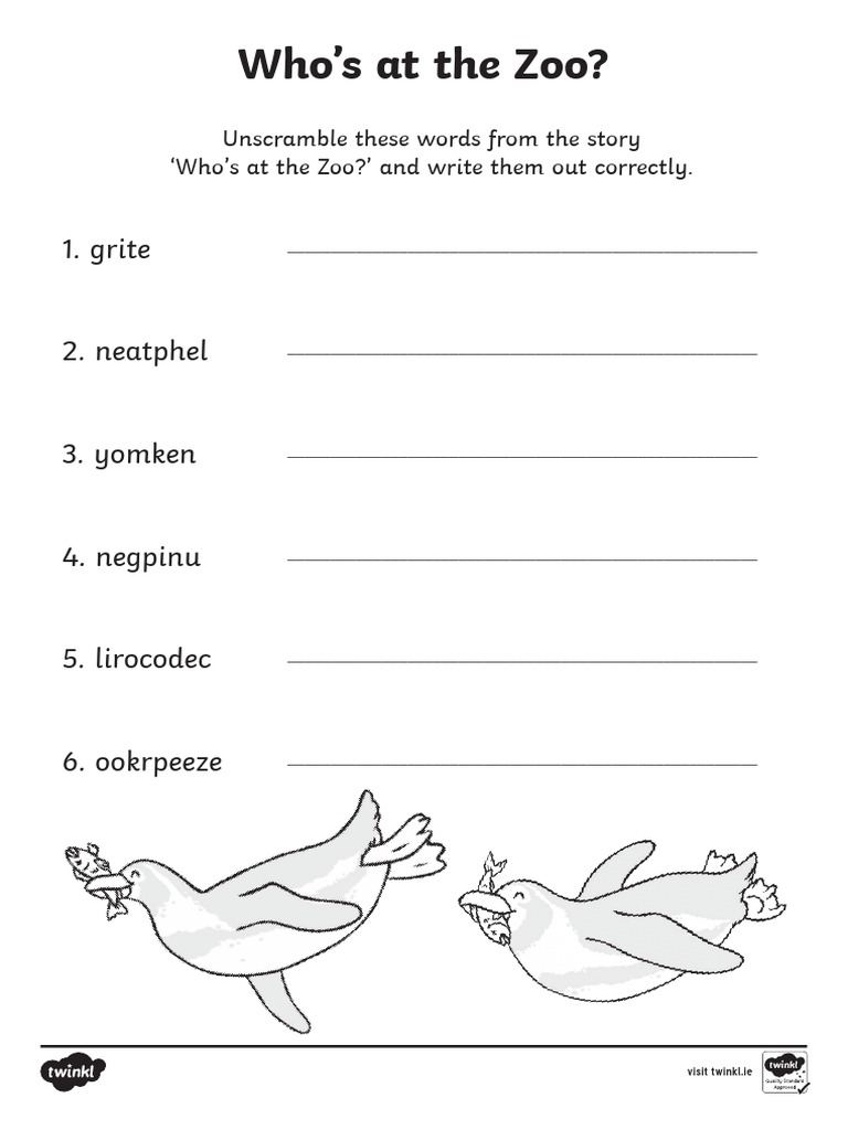 Roi L 935b Whos at The Zoo Word Scramble Activity Sheet Black and White ...