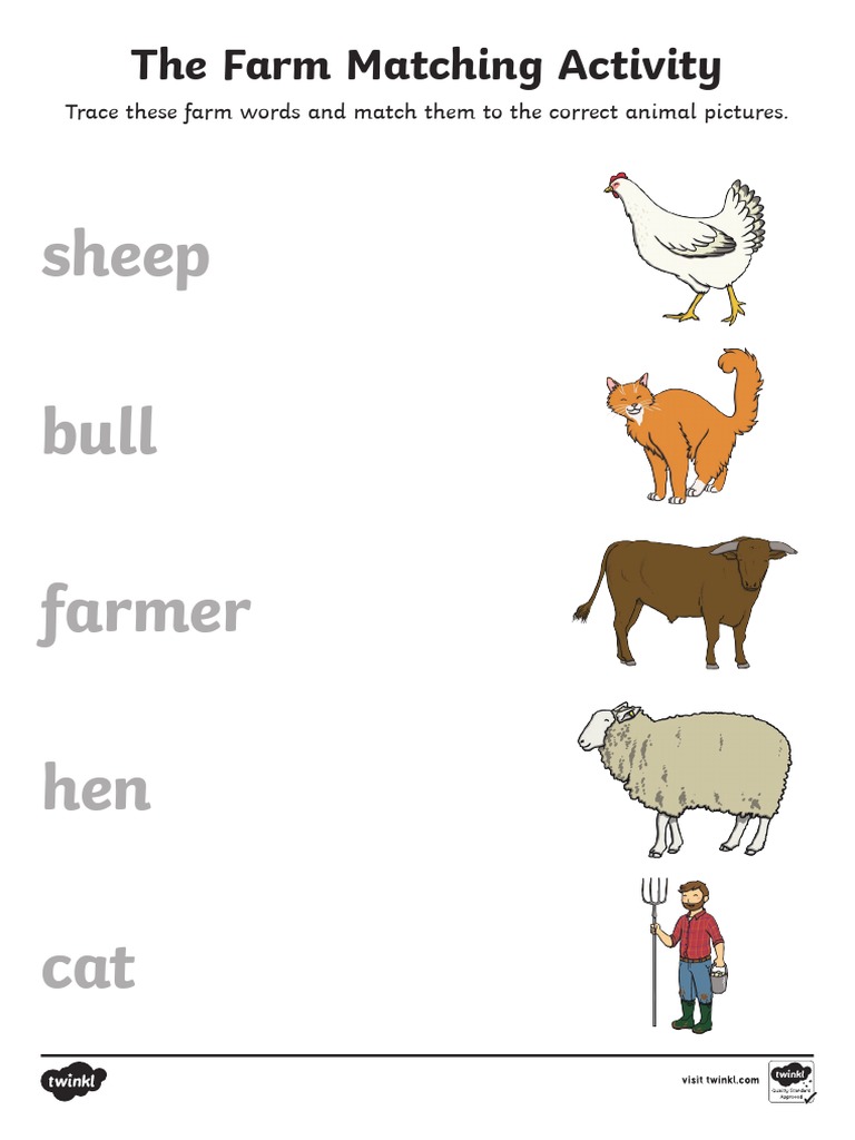Farm Animal Matching Worksheet | PDF
