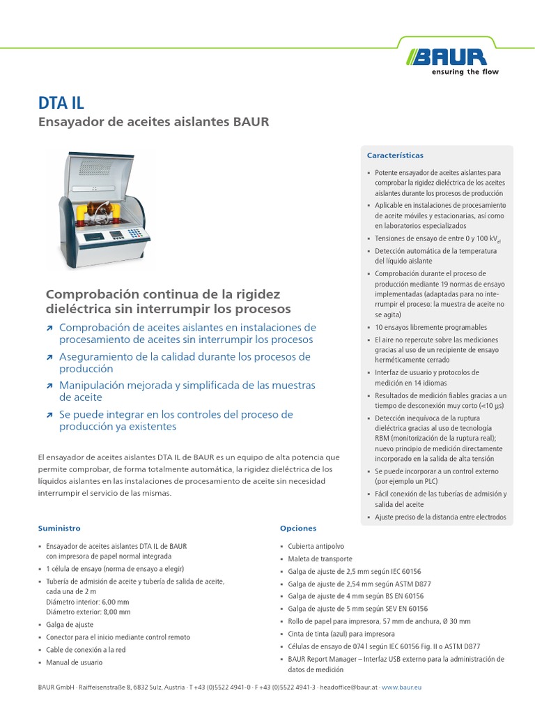 DS - Oil Breakdown Voltage Tester - DTA IL - BAUR - Es-Es | PDF ...
