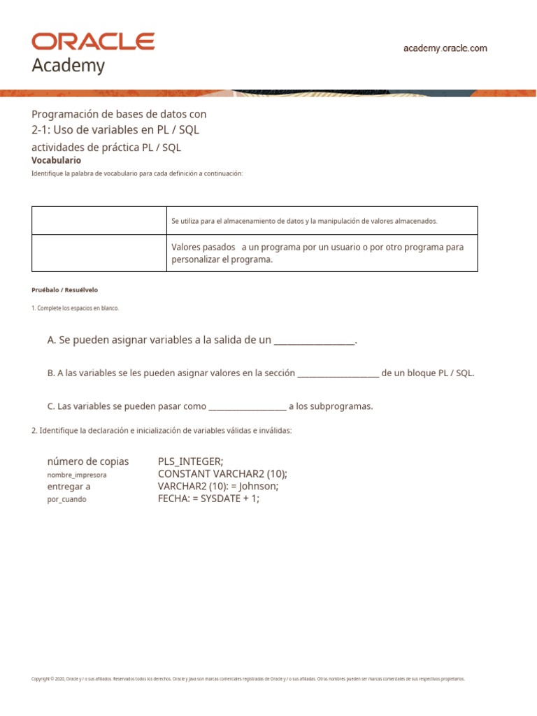PLSQL 2 1 Practice - En.es | PDF | Pl / Sql | Bases de datos