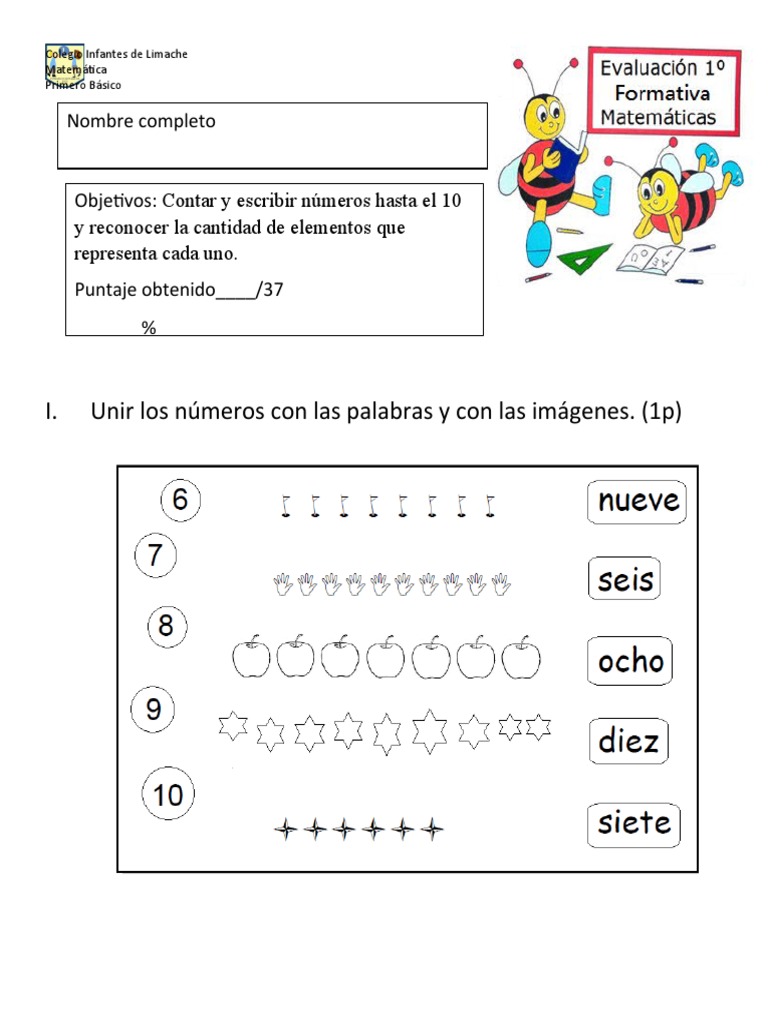 Prueba Formativa Contar Numeros 1 Al 10 | PDF
