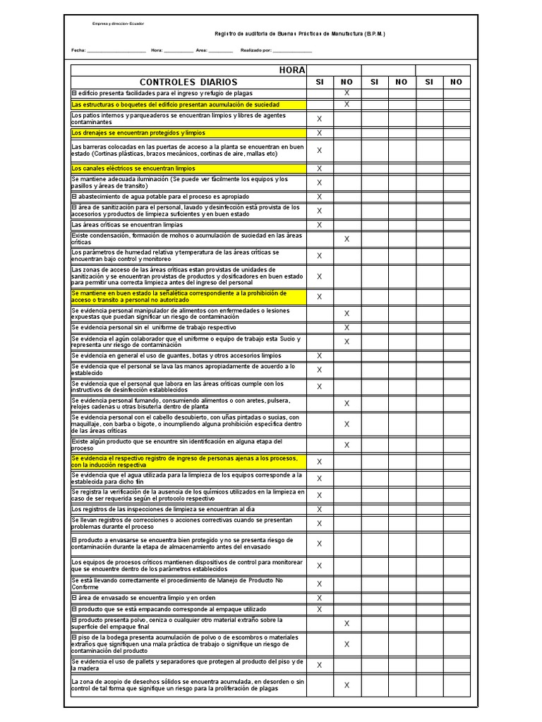 Check List General BPM-PLANTILLA | PDF | Contaminación | Agua