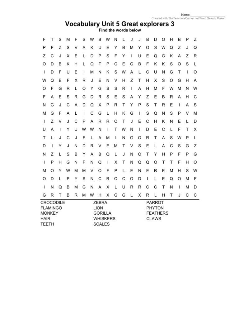 Vocabulary Unit 5 Great Explorers 3: Find The Words Below | PDF