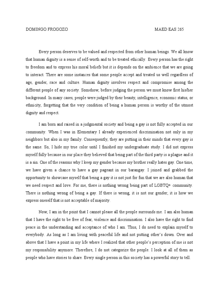 Human Dignity - Reflection Paper | PDF | Dignity | Gender Studies