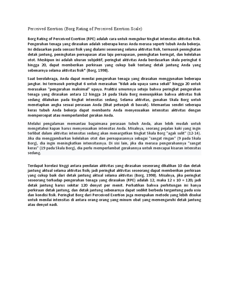 Perceived Exertion (Borg Rating of Perceived Exertion Scale) | PDF