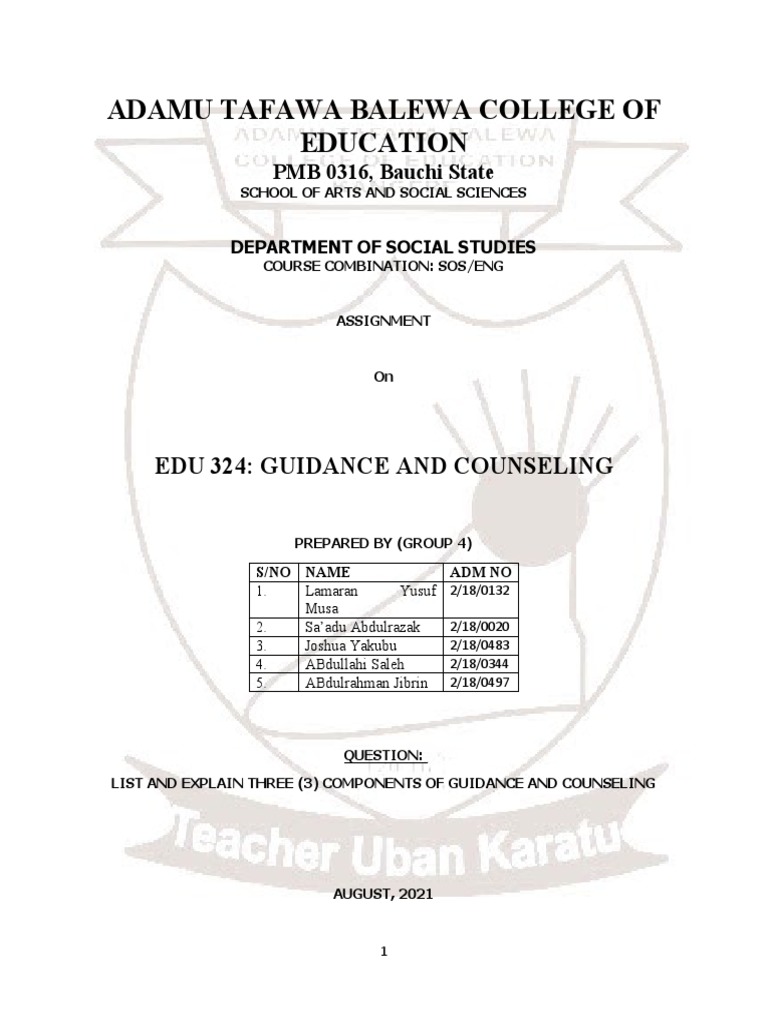 Edu 324 Components of Guidance and Counseling | PDF | School Counselor ...