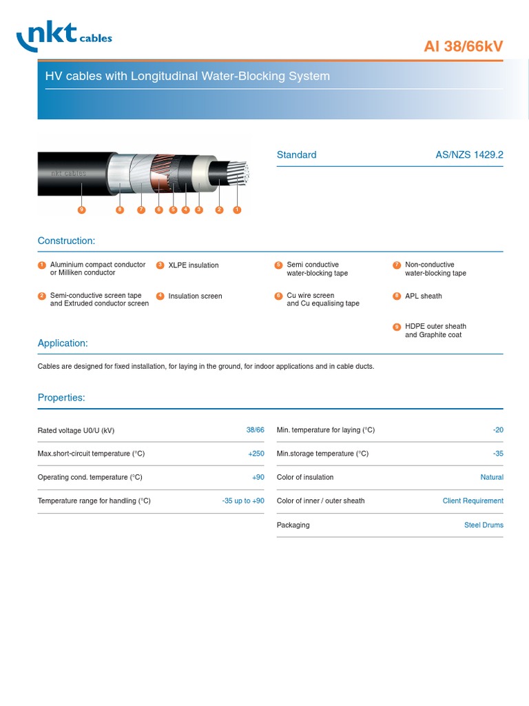 Al 38/66kV: HV Cables With Longitudinal Water-Blocking System | PDF ...