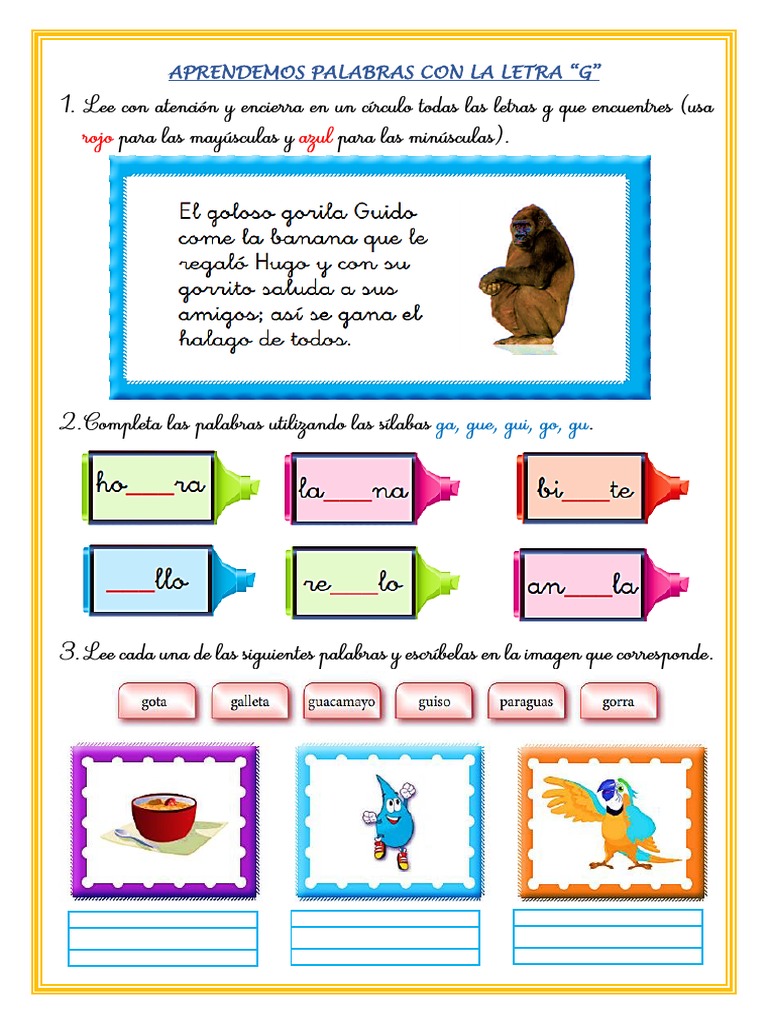 Aprendemos Palabras Con La Letra G | PDF
