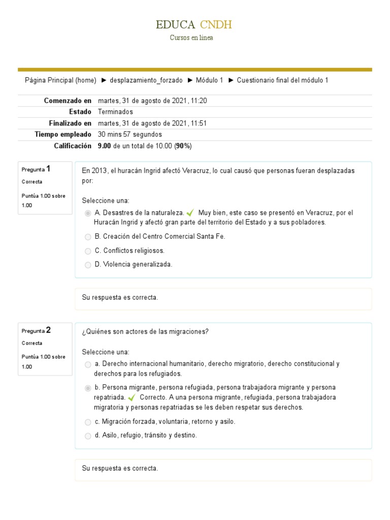 Cuestionario Final Del Módulo 1 Pdf Alto Comisionado De Las