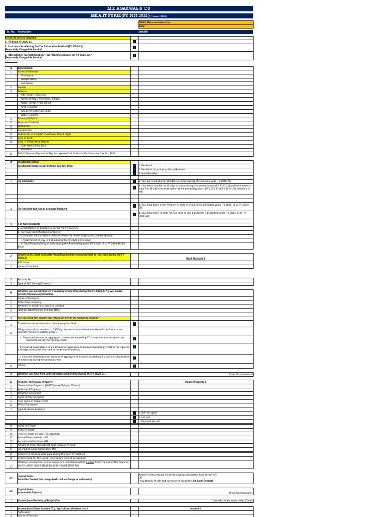 MKA IT Form - Excel (Compulsory) | PDF | Capital Gain | Taxes