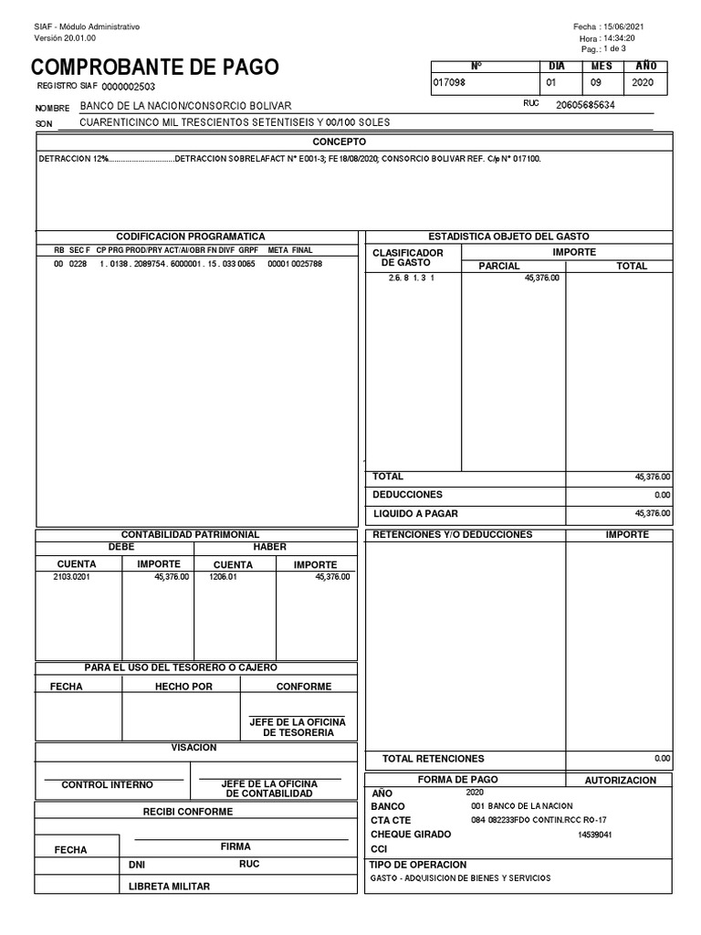 CP - Exp Siaf 2503-2020 | Descargar gratis PDF | Servicios financieros