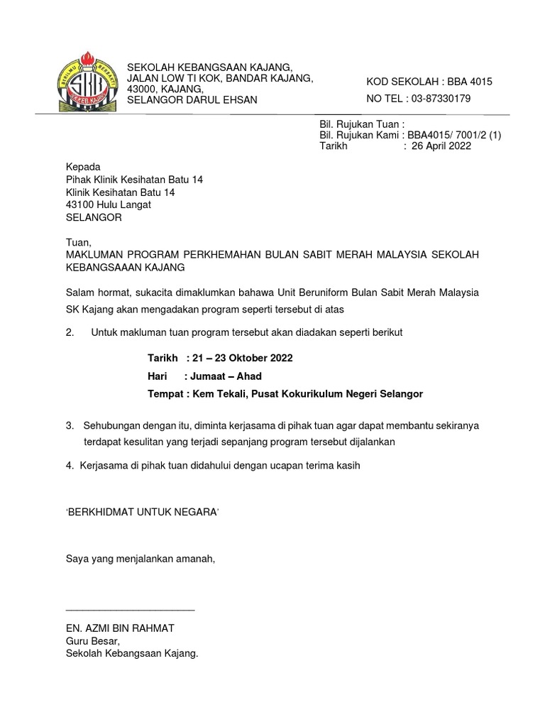 contoh surat kepada klinik kesihatan - Mario Norris